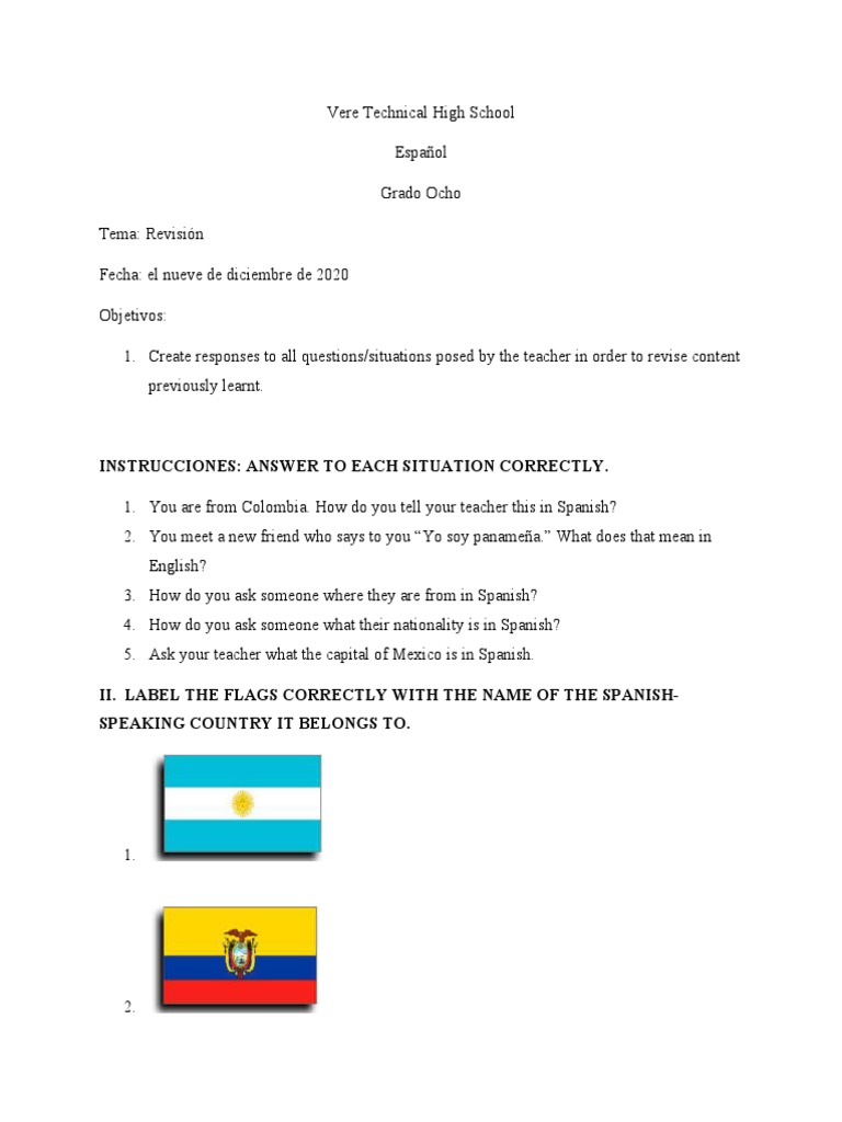 Grado Ocho Revision Activity Dec 9 2020 | PDF