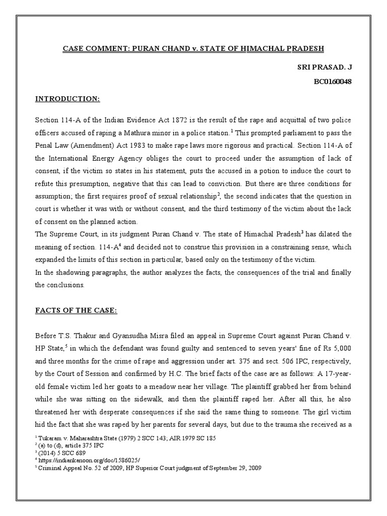 Puran Chand Case: Rape Law Insights | PDF | Rape | Capital Punishment
