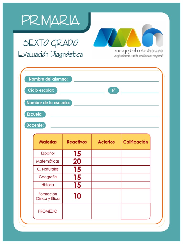 Evaluación Diagnóstica Sexto Grado | PDF | Cognición | Modificación de ...