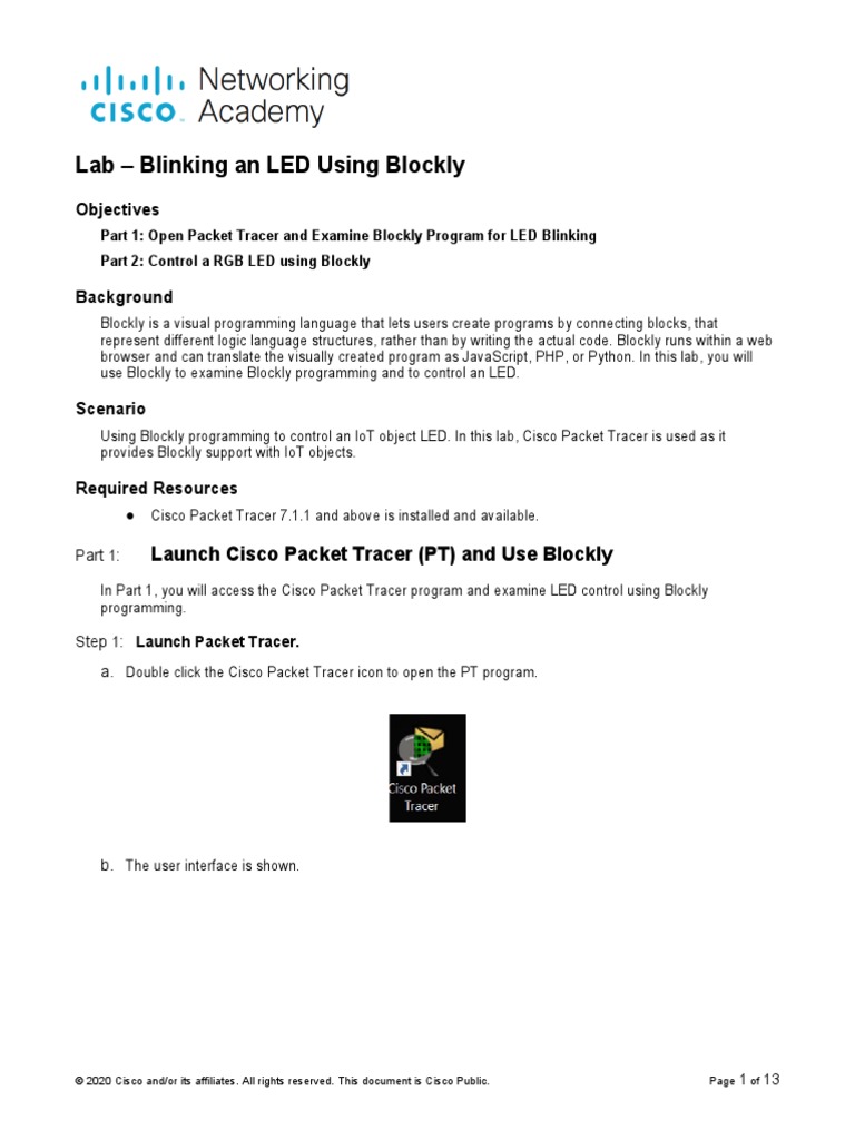 2.1.2.3 Packet Tracer - Blinking An LED Using Blockly - ILM | PDF | Rgb Color Model | Double Click