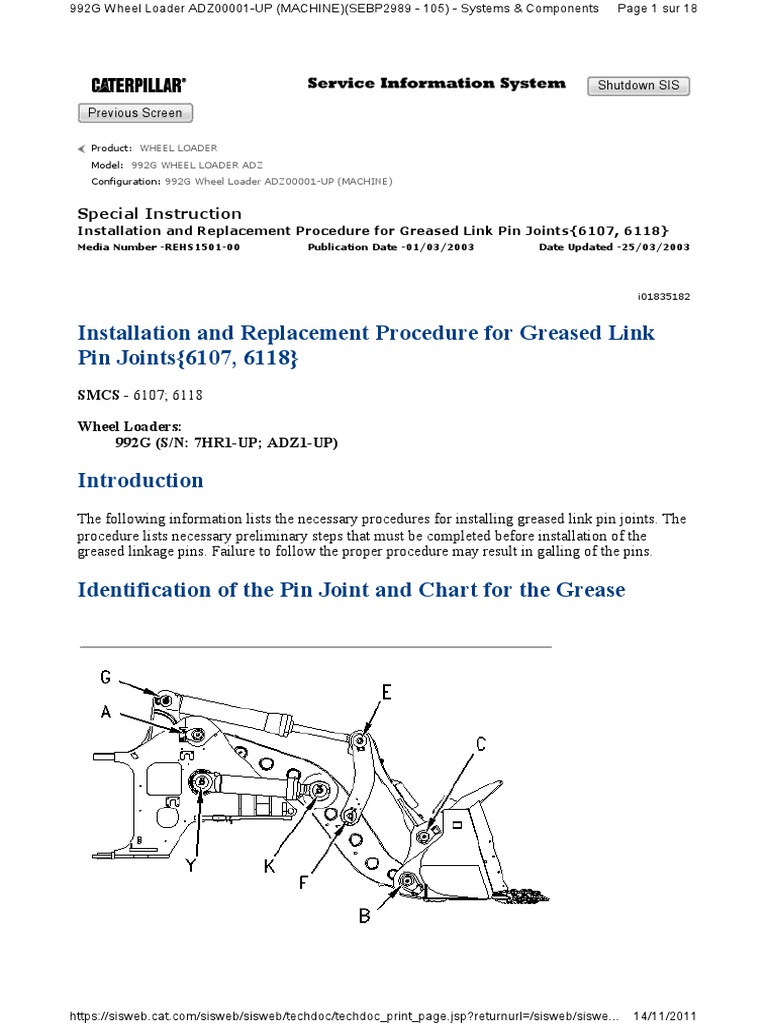 Rehs1501-00 Installation & Replacement Procedure For Greased Link Pin ...