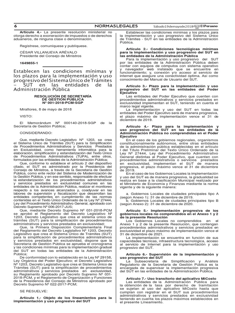 Norma Lineamientos y Manual SUT 003 | PDF | Administración Pública | Lima