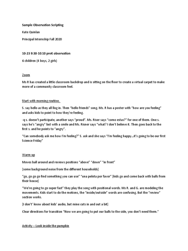 Observation Scripting Samples | PDF | Question