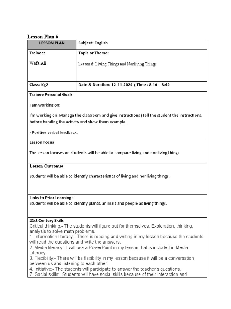 Lesson Description 6 | PDF | Lesson Plan | Literacy
