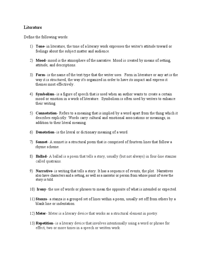 Literary Terms for Students | PDF | Poetry | Word