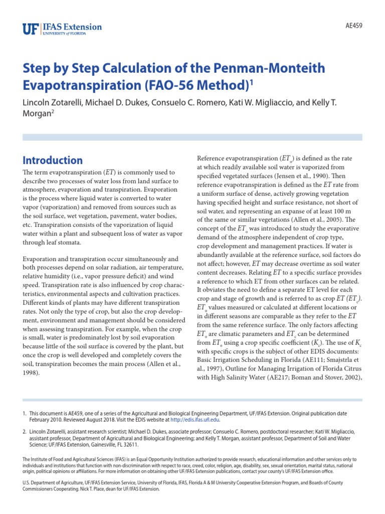 Estimation of Reference Evapotranspiration | PDF Estimation of Reference Evapotranspiration | PDF