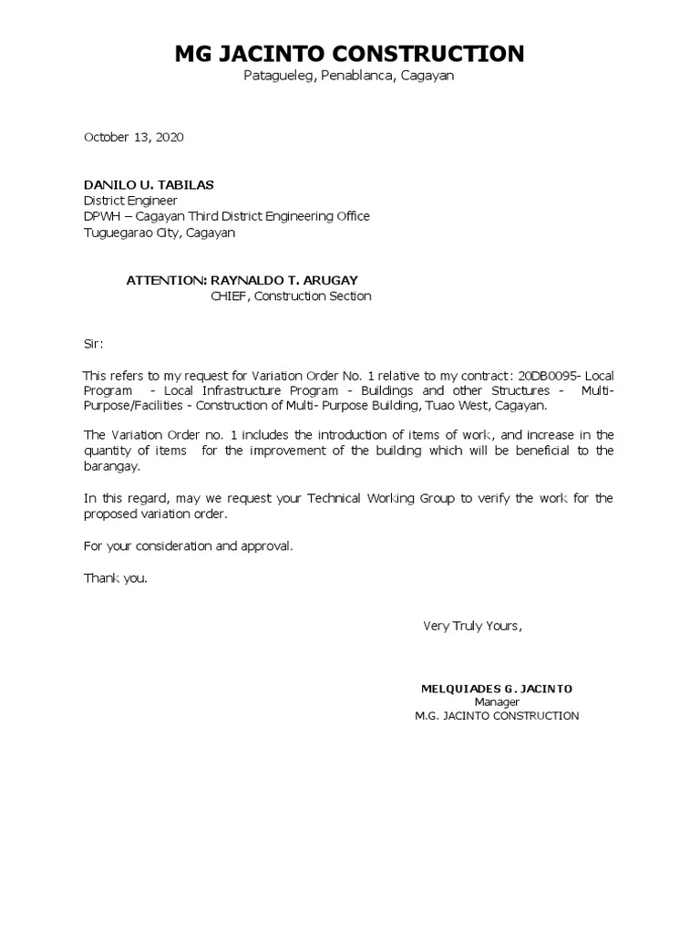 01 - Request For Variation Order #1 | PDF