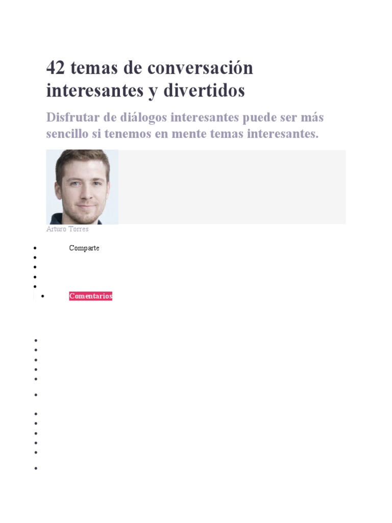 42 Temas de Conversación Interesantes y Divertidos | PDF | Deportes ...