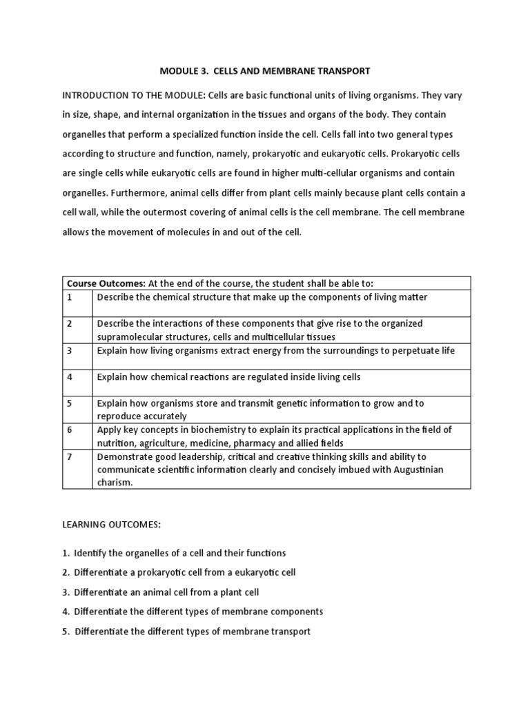 Cells and Membrane Transport Overview | PDF | Cell (Biology) | Cell ...