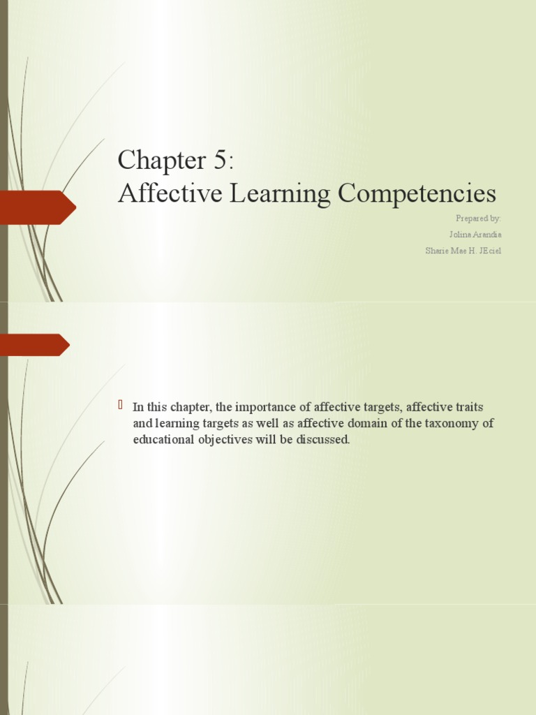 Affective Learning Competencies: Prepared By: Jolina Arandia Sharie Mae ...