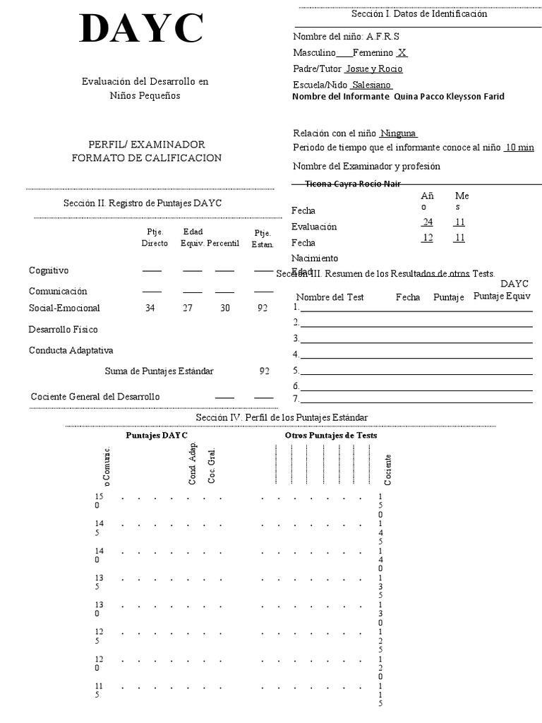 Evaluación DAYC en Desarrollo Infantil | PDF | Sicología | Ciencias del ...