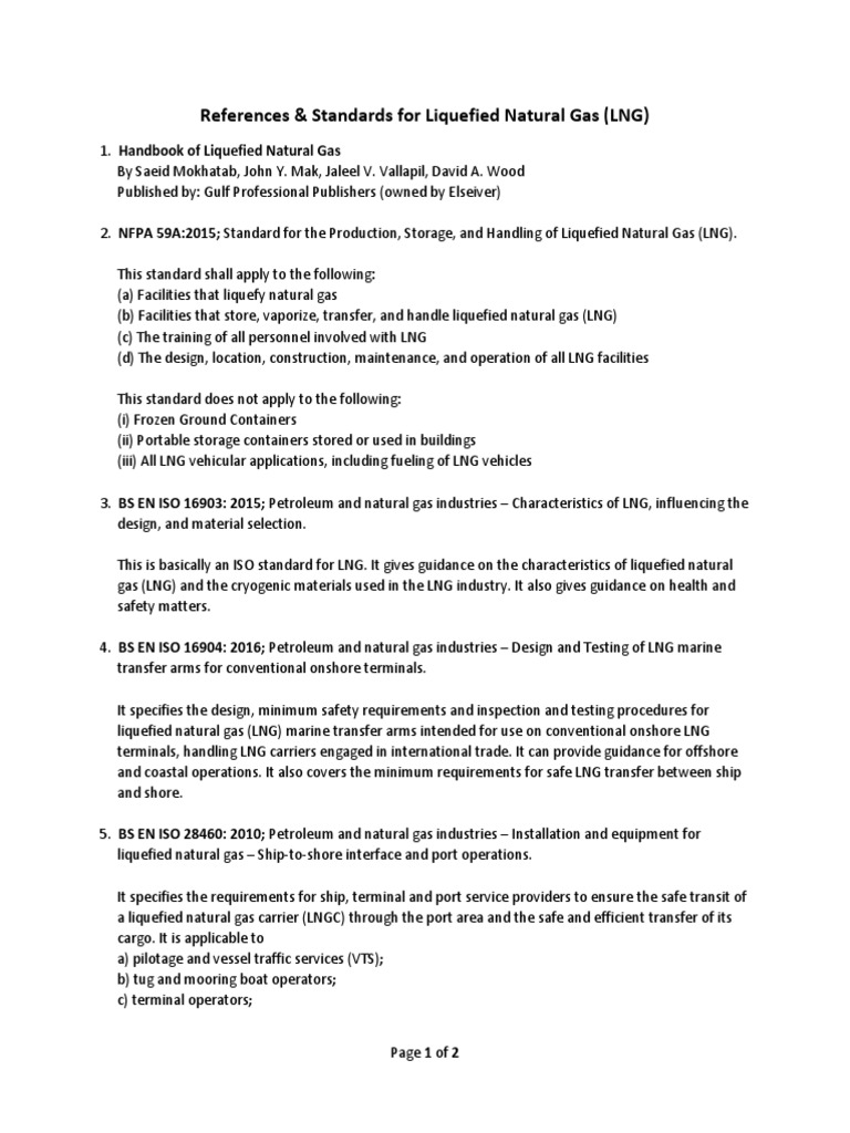 References & Standards For Liquefied Natural Gas (LNG) | PDF ...