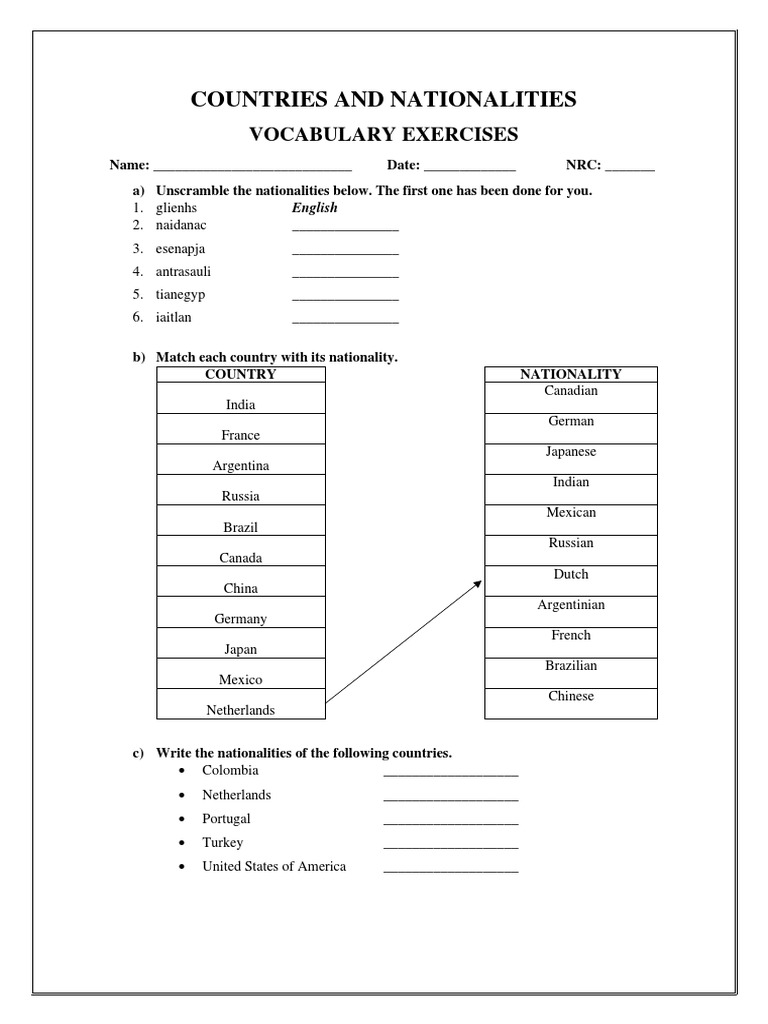 COUNTRIES AND NATIONALITIES Vocabulary PDF | PDF