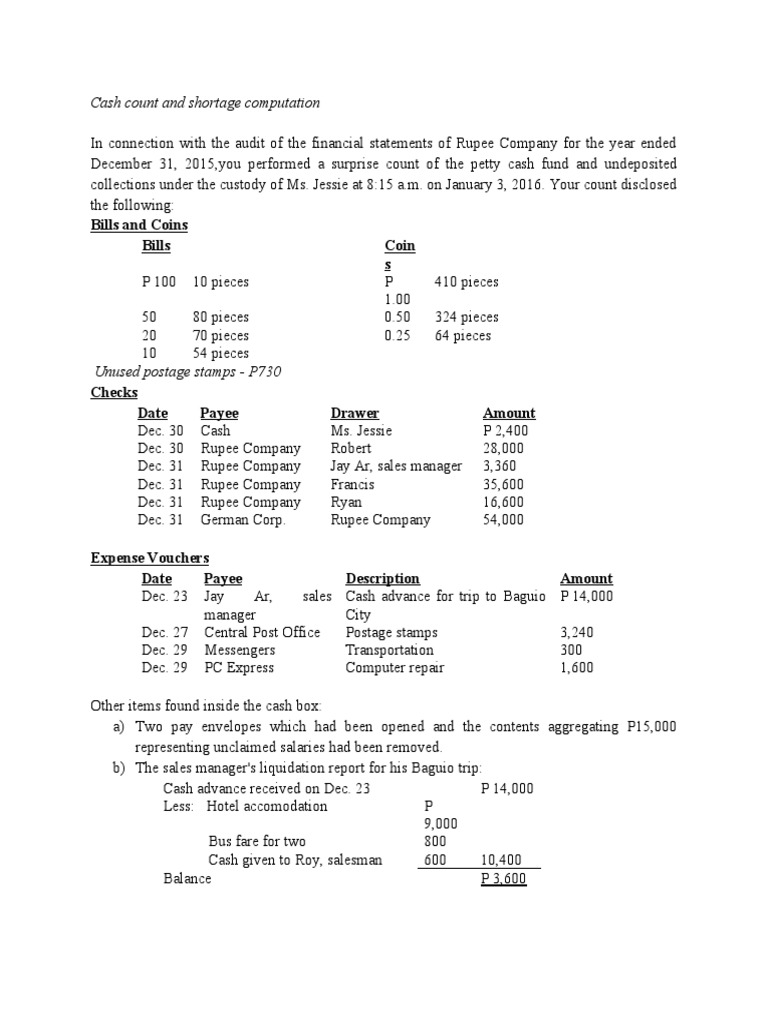 Cash Shortage Analysis for Rupee Co. | PDF | Receipt | Cash