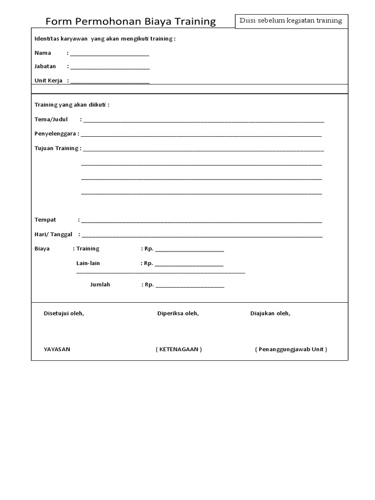 Form Permohonan Biaya Training | PDF