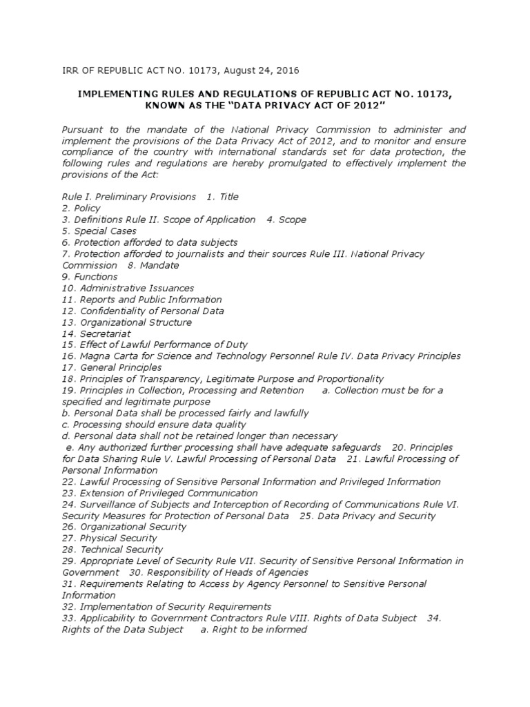 Implementing Rules and Regulations of Republic Act No. 10173, Known As ...