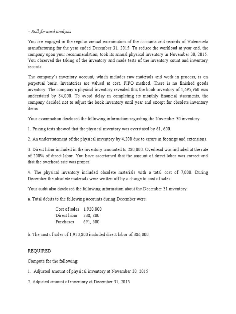 Roll Forward Analysis2 | PDF | Cost Of Goods Sold | Inventory