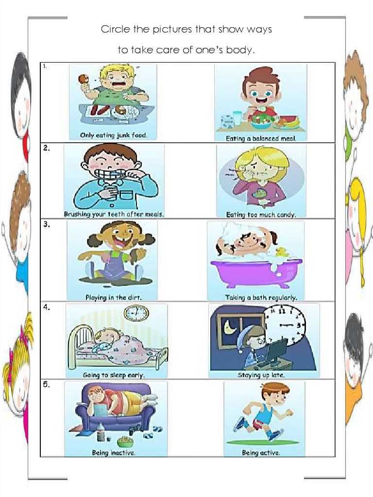 Circle The Pictures That Show Ways To Take Care of One's Body | PDF