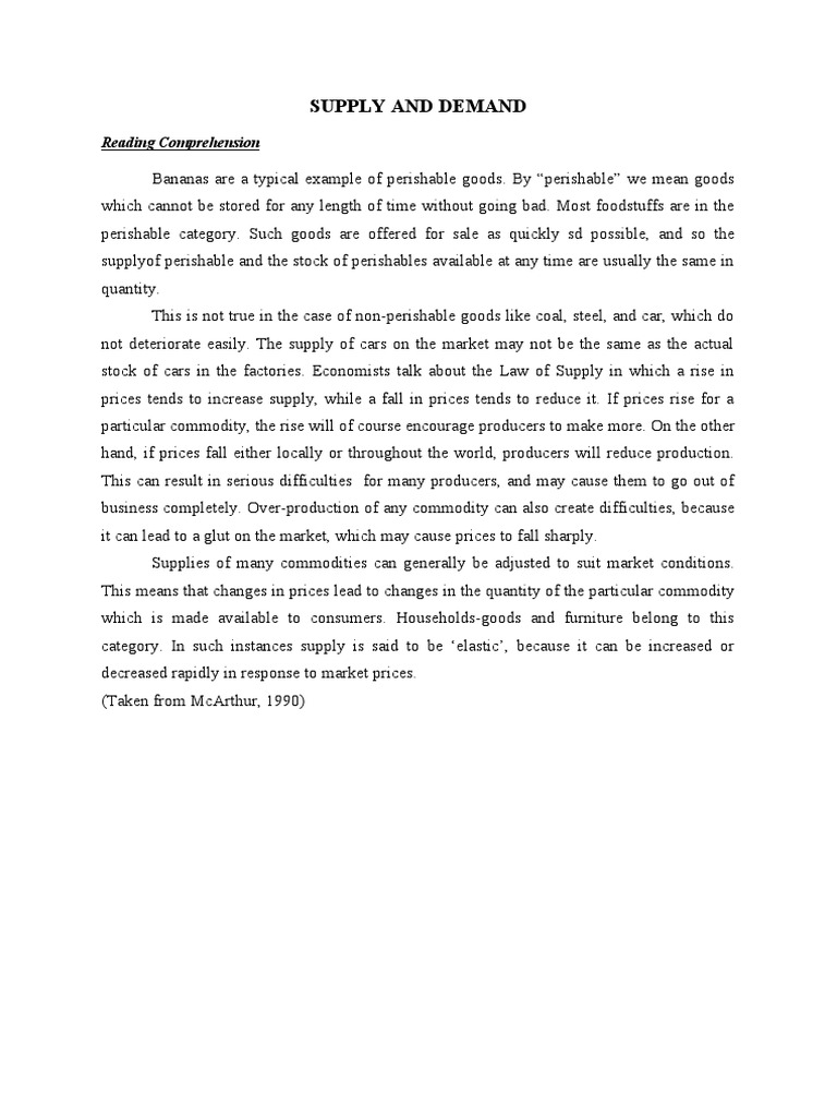 Supply and Demand: Reading Comprehension | PDF | Finance & Money Management