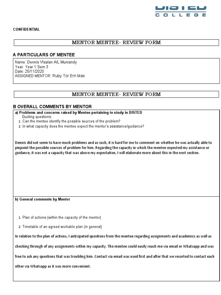Mentor Mentee Form (Aug 2020) | PDF | Mentorship | Applied Psychology