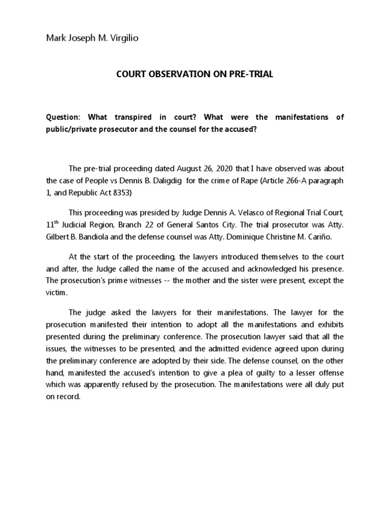 Court Observation On Pretrial | PDF