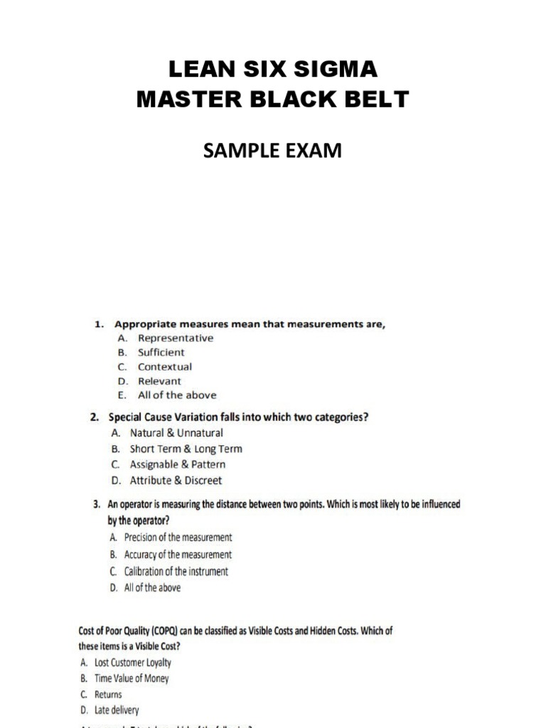 Lean Six Sigma Master Black Belt: Sample Exam | PDF