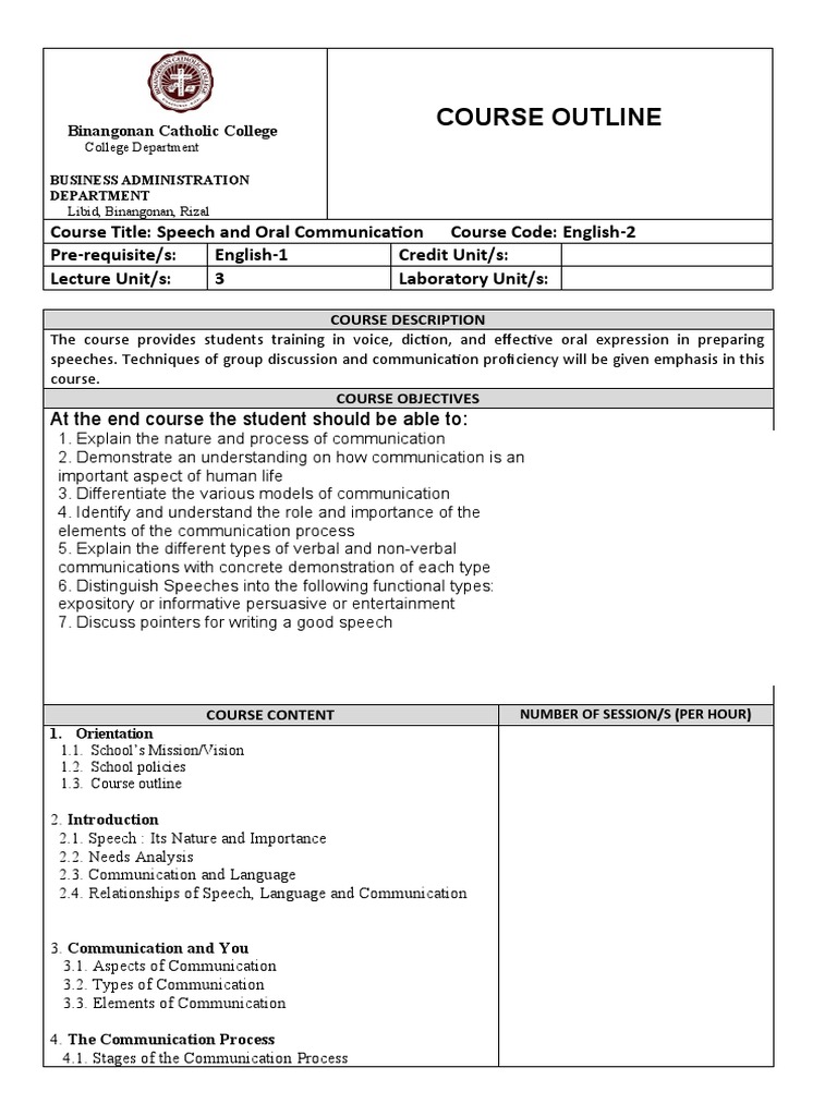 Speech and Oral Communications Course Outline | PDF | Stress ...