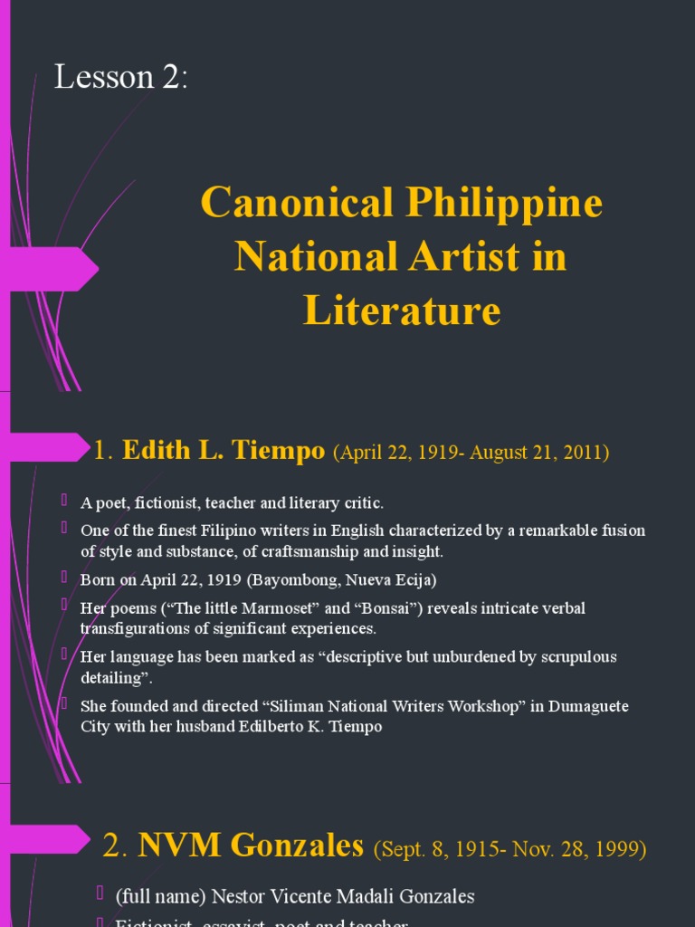 Lesson 2:: Canonical Philippine National Artist in Literature | PDF ...