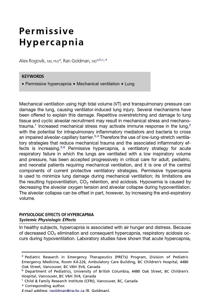 Permissive Hypercapnia | Diseases And Disorders | Physiology
