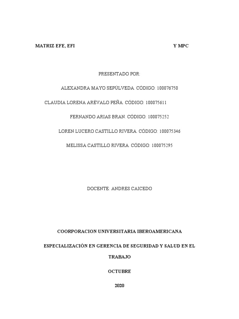 Matriz Efe, Efi y MPC | Descargar gratis PDF | Análisis FODA | Business