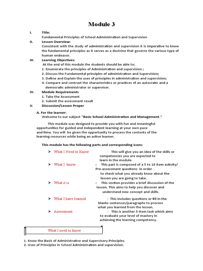 Module 3 Basic School Adminsitration and Supervision | PDF | Teachers ...