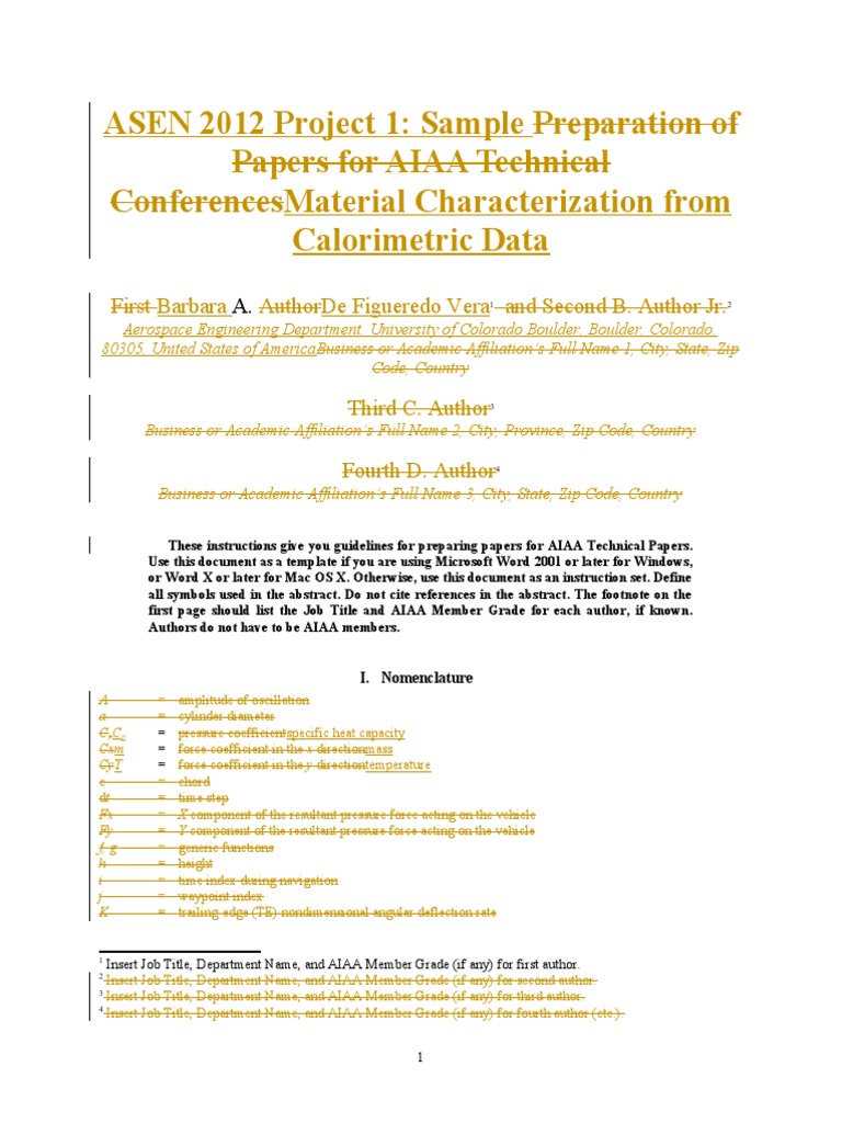Asen 2012 Project 1: Sample Preparation of Papers For Aiaa Technical ...
