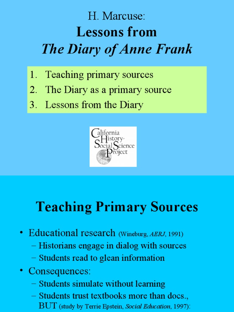 The Diary of Anne Frank: Lessons From | PDF | Learning | Anne Frank