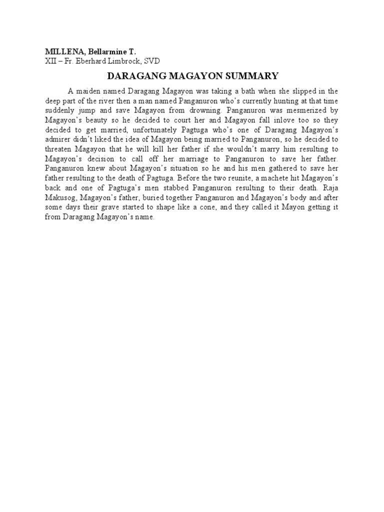 Daragang Magayon Summary: MILLENA, Bellarmine T | PDF