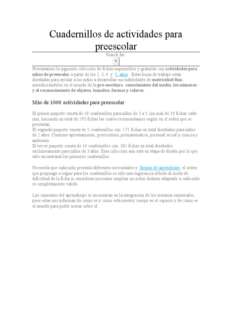Cuadernillos de Actividades para Preescolar | PDF | Educación de la ...