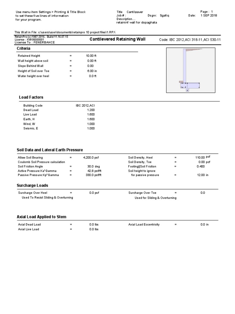 Cantilevered Retaining Wall: Criteria | PDF | Structural Engineering | Materials