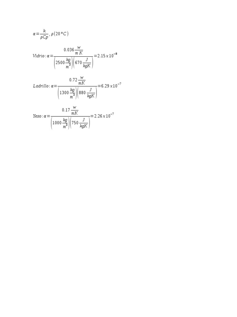 Α= K Ρcp, Ρ (20 °C) W Mk Kg M J Kgk W Mk Kg M J Kgk W Mk Kg M J Kgk | PDF