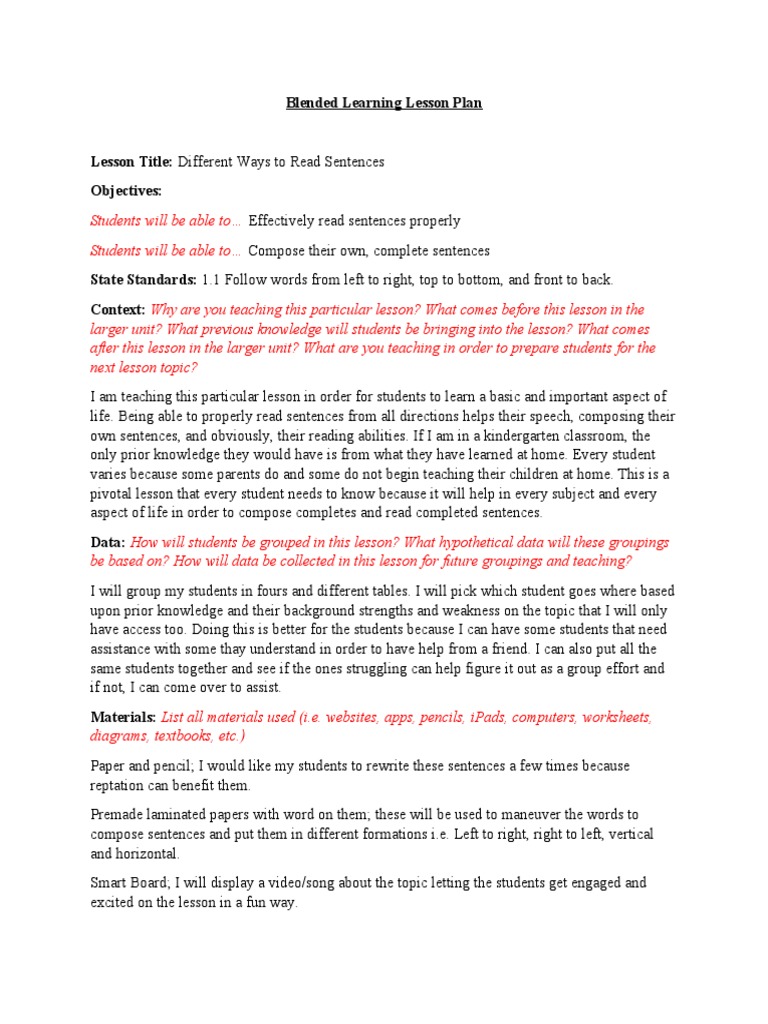 Blended Learning Lesson Plan | PDF | Multimedia | Differentiated ...