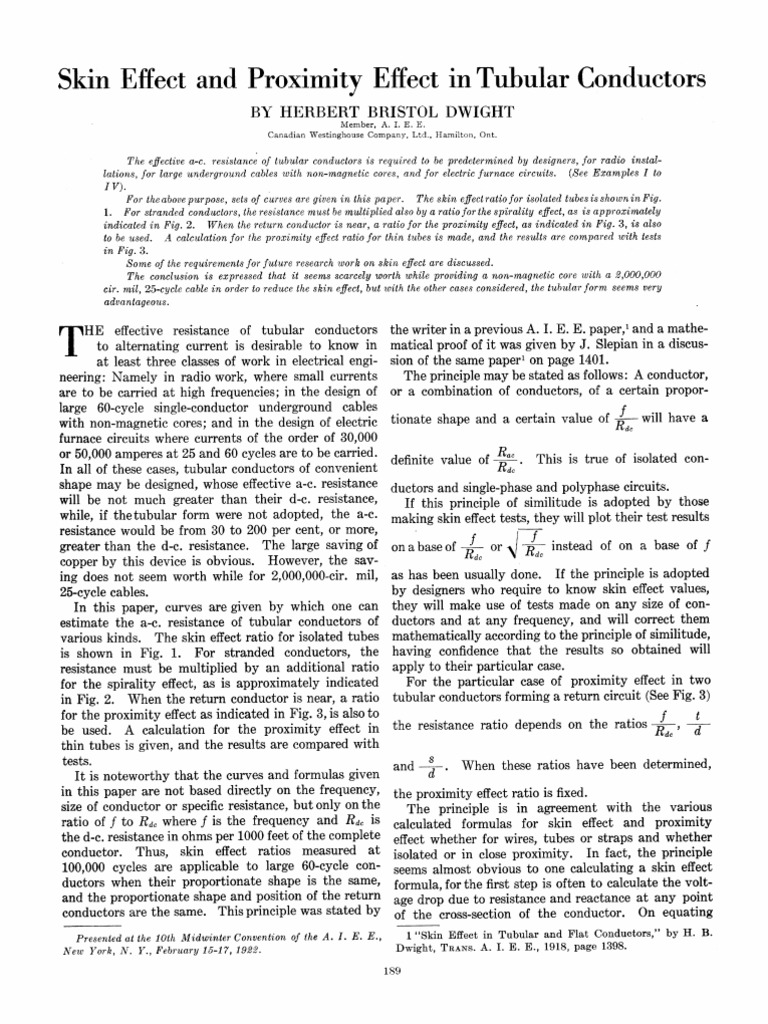 Skin Proximity Tubular Conductors: Effect and Effect in | PDF ...