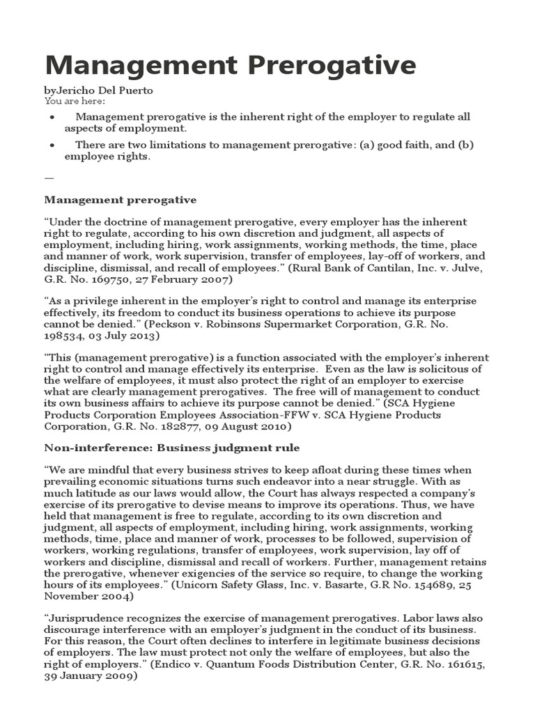 Management Prerogative Limitations | PDF | Employment | Labour Law
