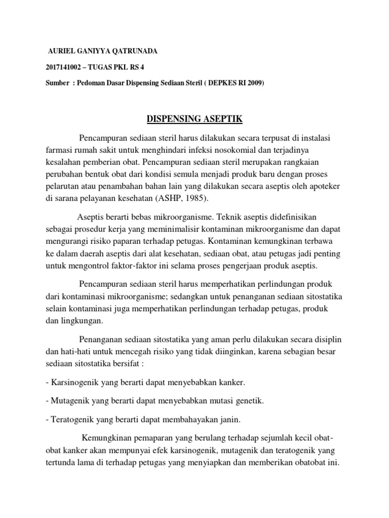 Panduan Aseptik Dispensing Steril | PDF