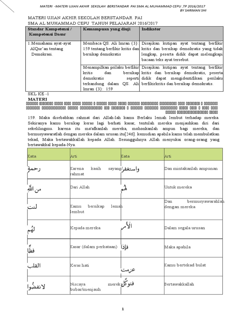 MATERI UJIAN AKHIR SEKOLAH BERSTANDAR PAI Jos | PDF