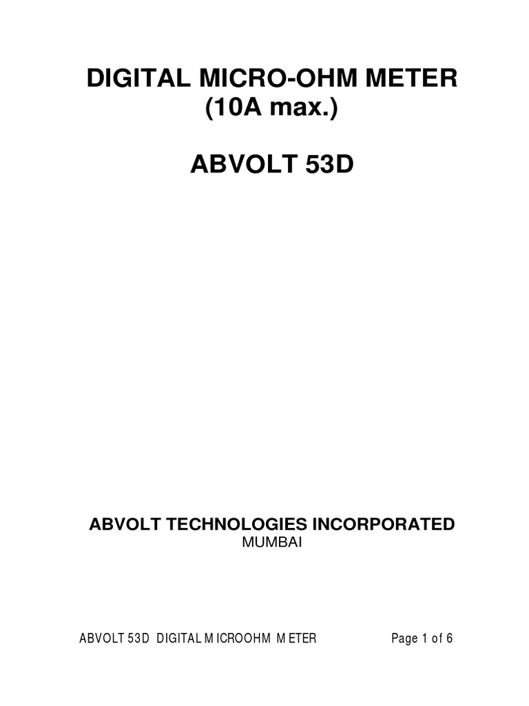 53D - Abvolt - Digital Micro-Ohm Meter | PDF | Resistor | Electrical ...