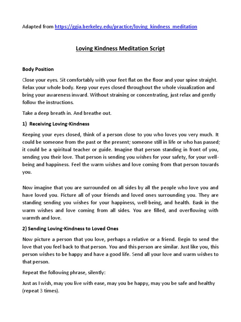 Loving Kindness Meditation Script: Body Position | PDF | Psychological ...