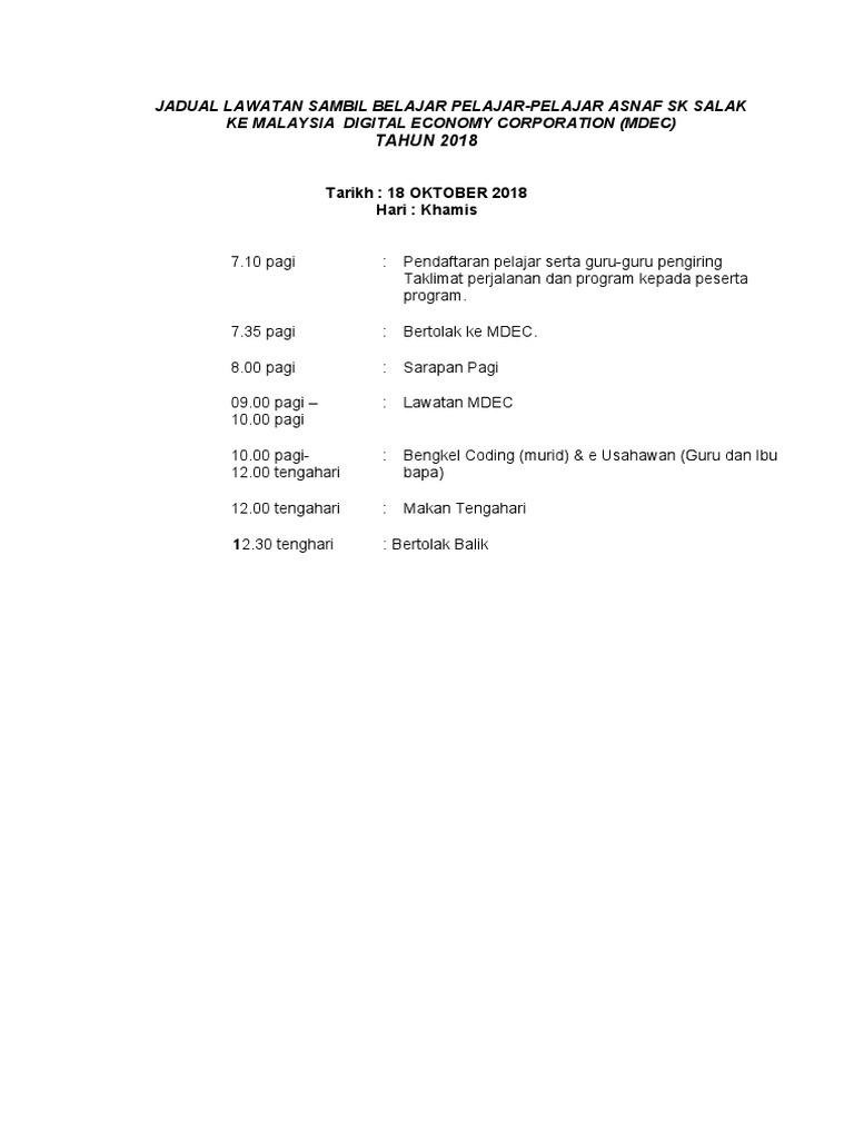 JADUAL TENTATIF PROGRAM Mdec | PDF