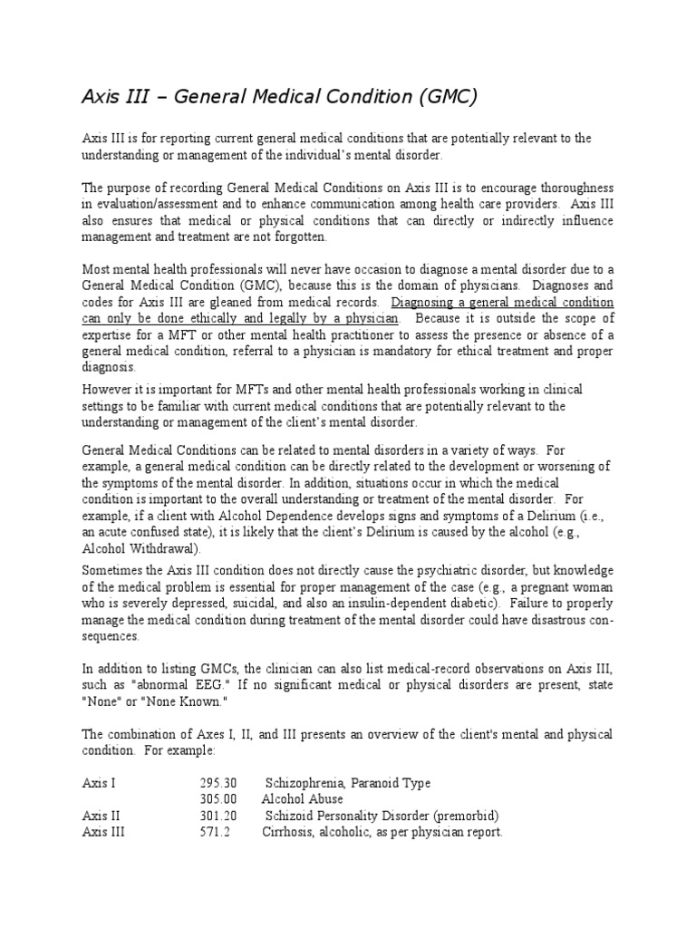 Axis III GMC | PDF | Diagnostic And Statistical Manual Of Mental ...