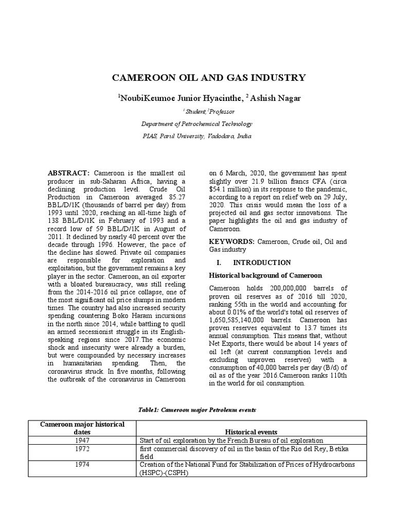 Cameroon Oil and Gas Industry Junior | PDF | Barrel (Unit) | Petroleum