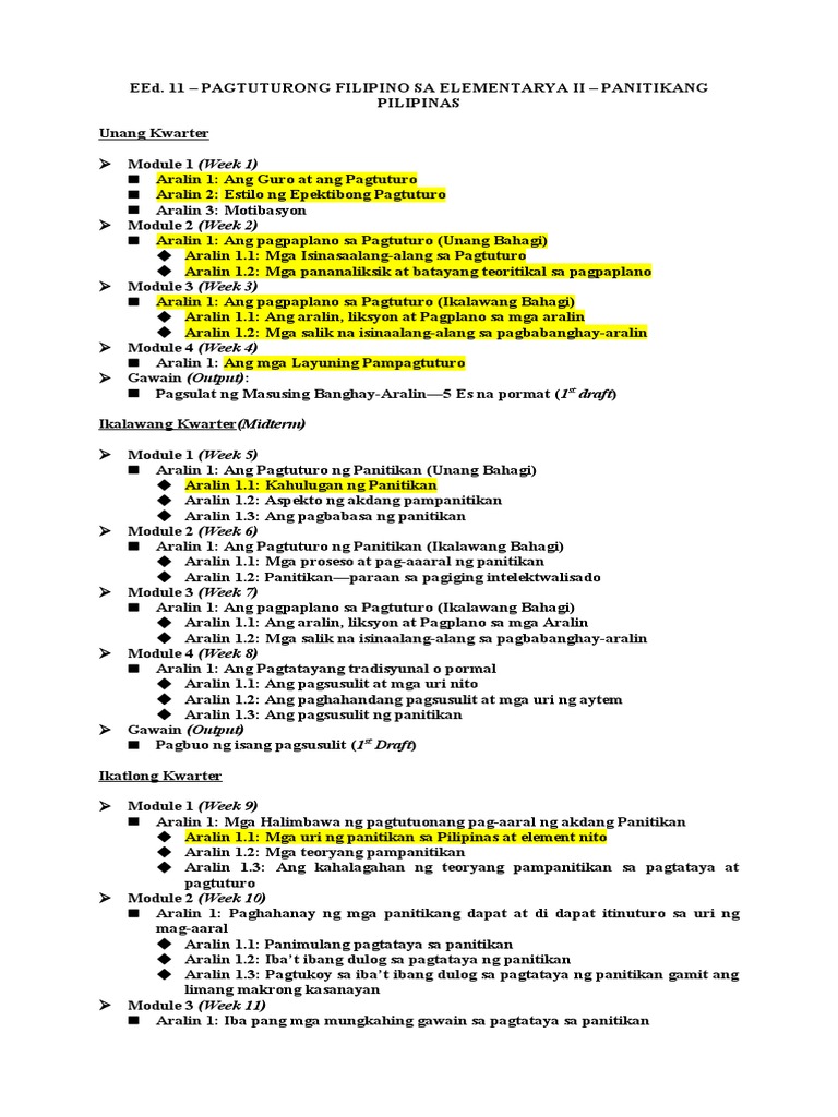 EEd 11-Course Outline | PDF