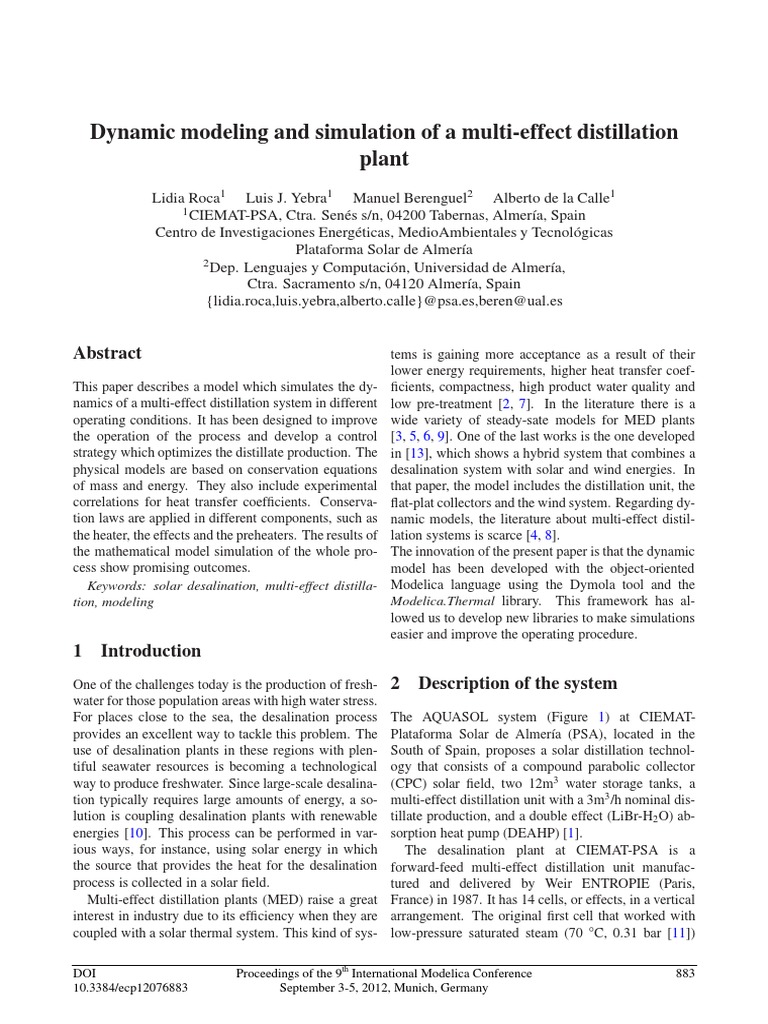 Dynamic Modeling of Multi-Effect Distillation | PDF | Desalination | Steam