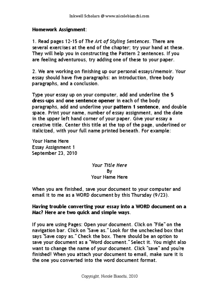Homework Assignment:: Inkwell Scholars @ | PDF | Essays | Paragraph